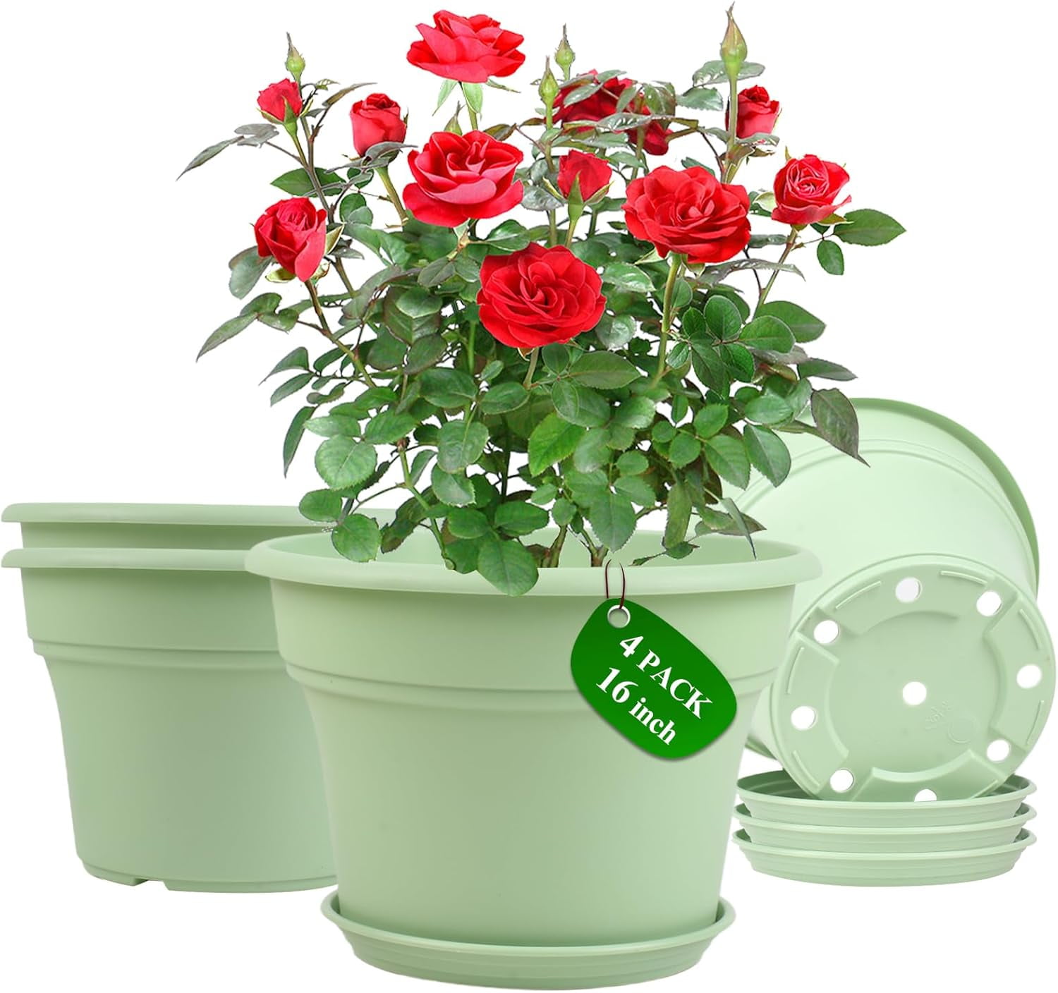 16 inch Plastic-Flower-Pot-for-Indoor-Plants, 4 Pack Large Outdoor ...
