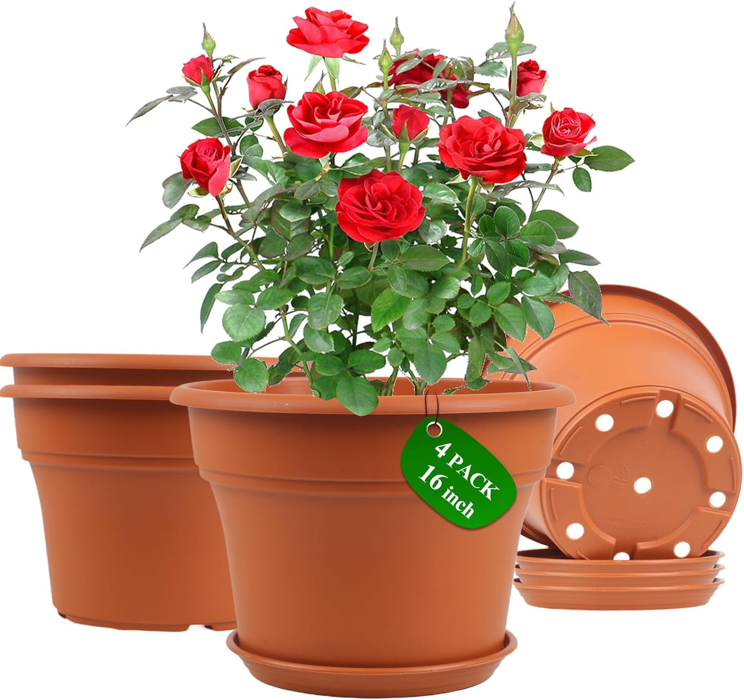 16 inch Plastic-Flower-Pot-for-Indoor-Plants, 4 Pack Large Outdoor ...