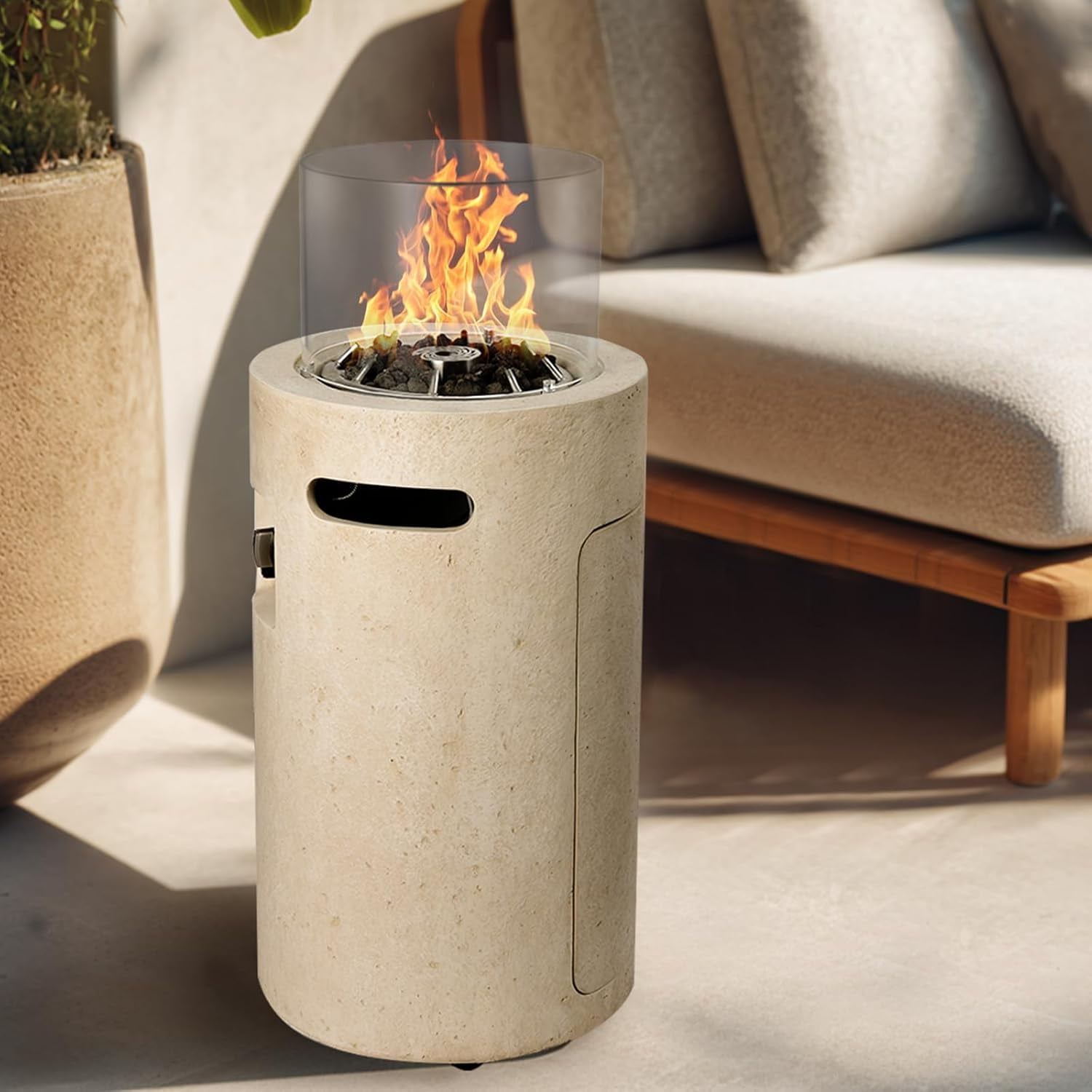 16 inch Propane Fire Column, 50,000 BTU Outside Gas Fire Pit with Glass ...