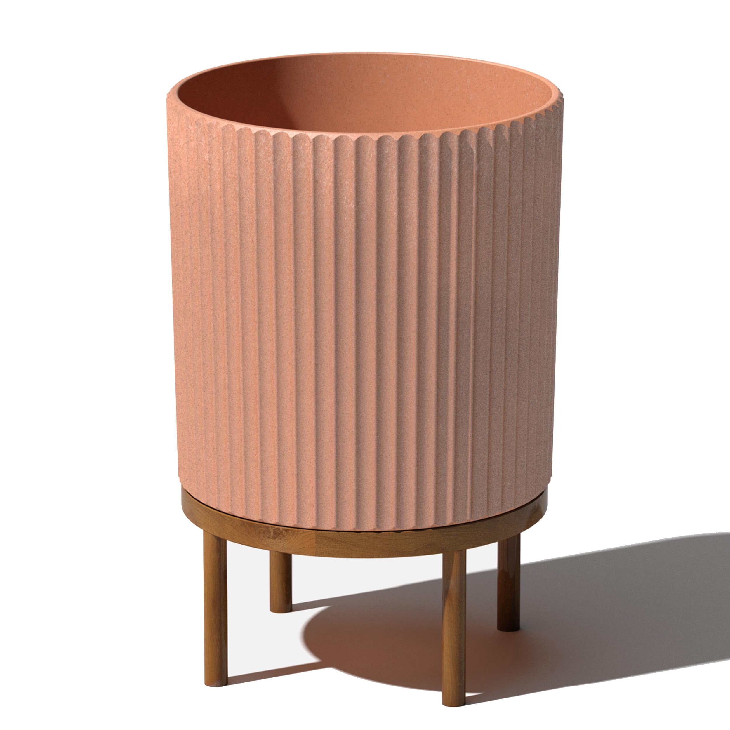 16-inch, Terracotta/Brown Round Planter w/ Stand for Porch/Patio ...