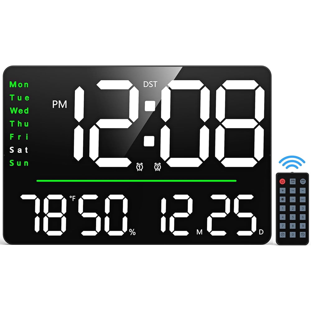 Teetheory Digital Wall Alarm Clock, 16" LED Large Display Alarm Clocks ...