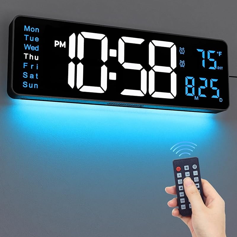 16-inch smart digital wall clock - with remote control/night light ...