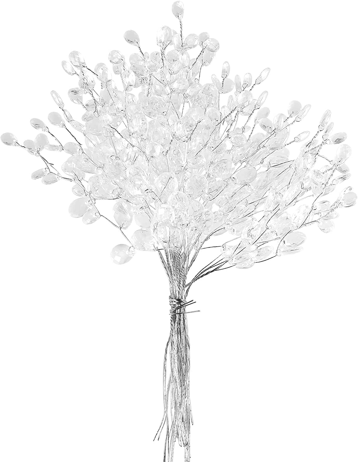 16-inch white artificial flower stem with acrylic bead pendant, a ...