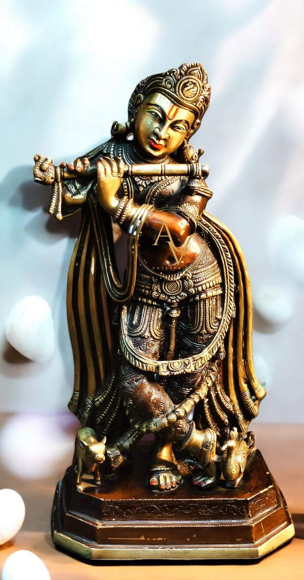 16 inches Brass Lord Krishna Statue, Handmade Krishna Idol ...