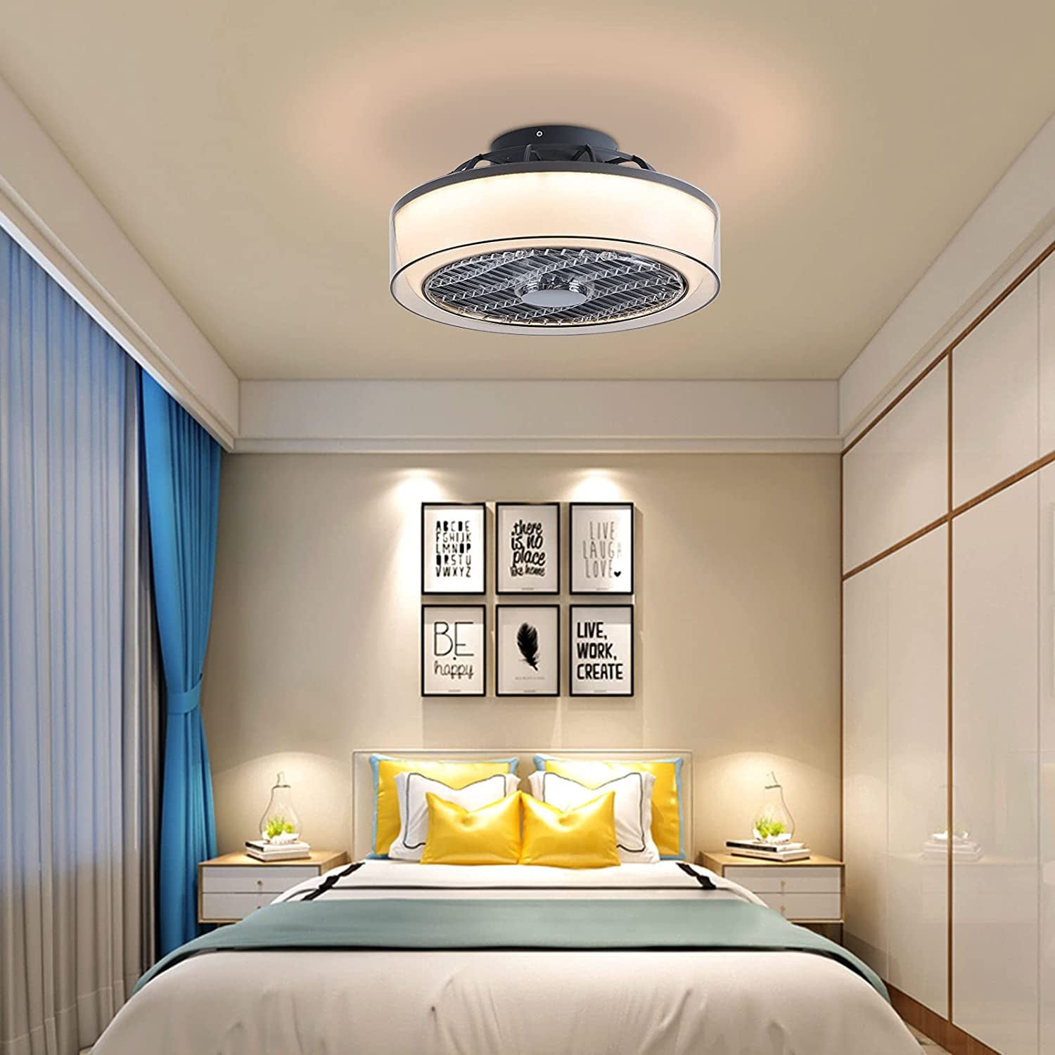 16 inches Ceiling Fan with Light - Modern Bladeless Dimmable LED Low ...