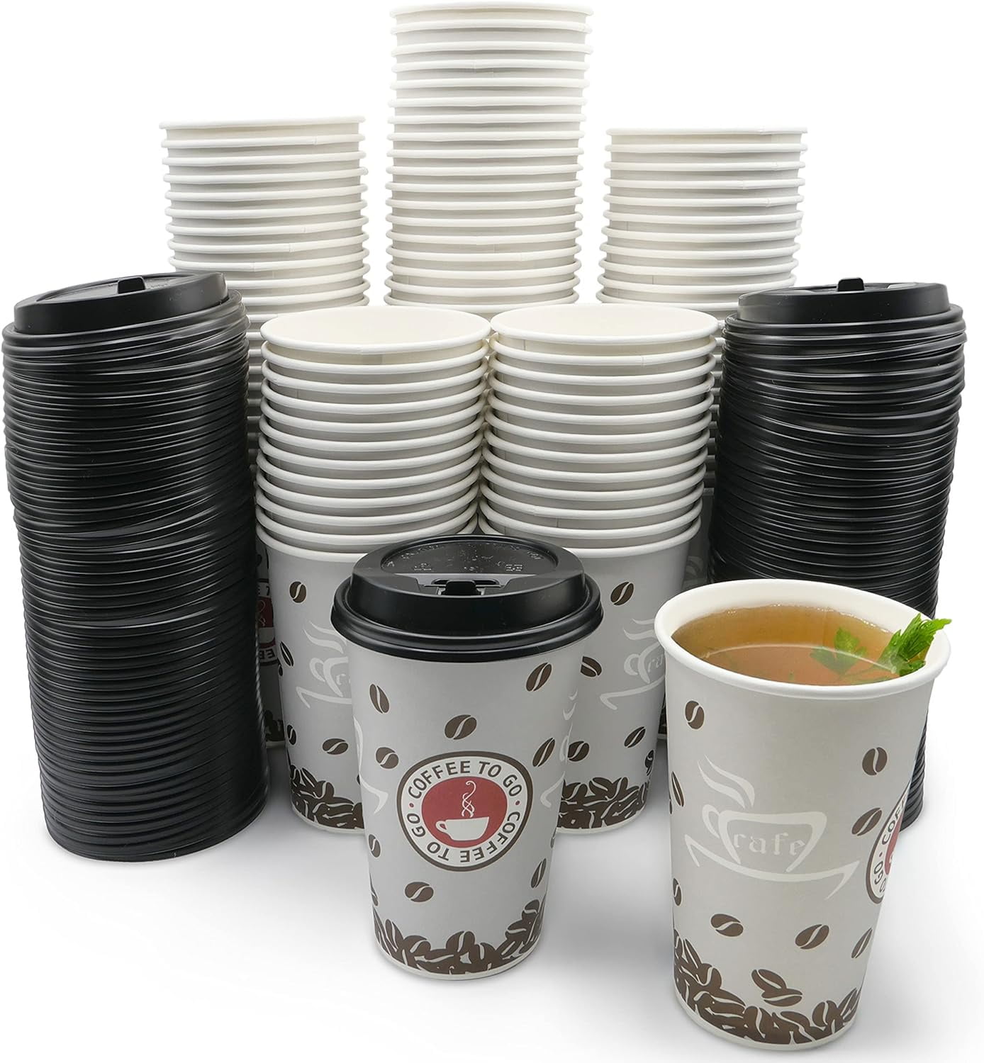JUST PACK IT 16 oz Paper Coffee Cups, 100 Sets with Lids, Durable ...