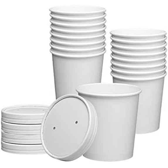 [16 oz. - 25 Count White Paper Food Containers with Vented Lids - To Go ...