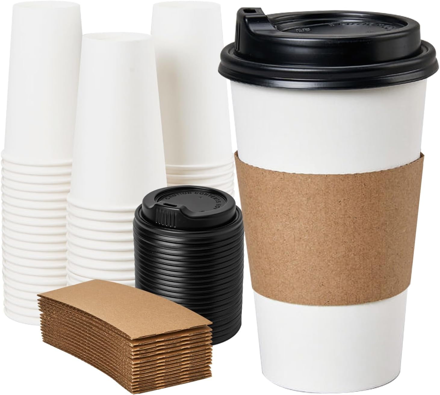 16 oz 50 Pack Disposable Coffee Cups with Lids and Sleeves, To Go ...