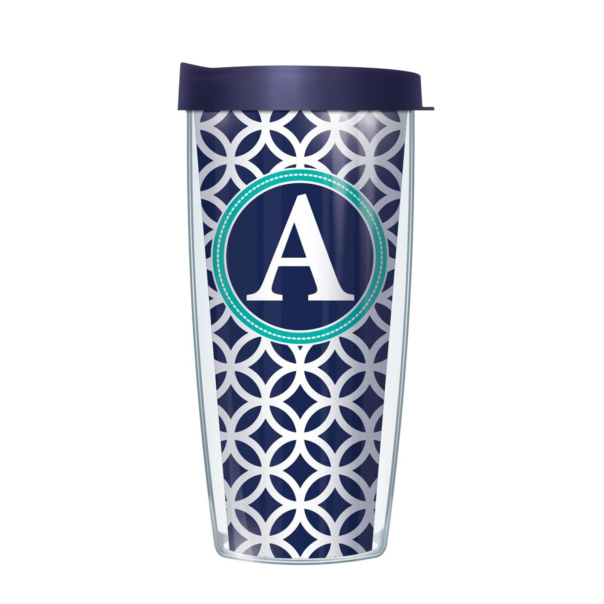 16 oz "A" Initial on Navy Insulated Tumbler Cup with Lid - Walmart.com