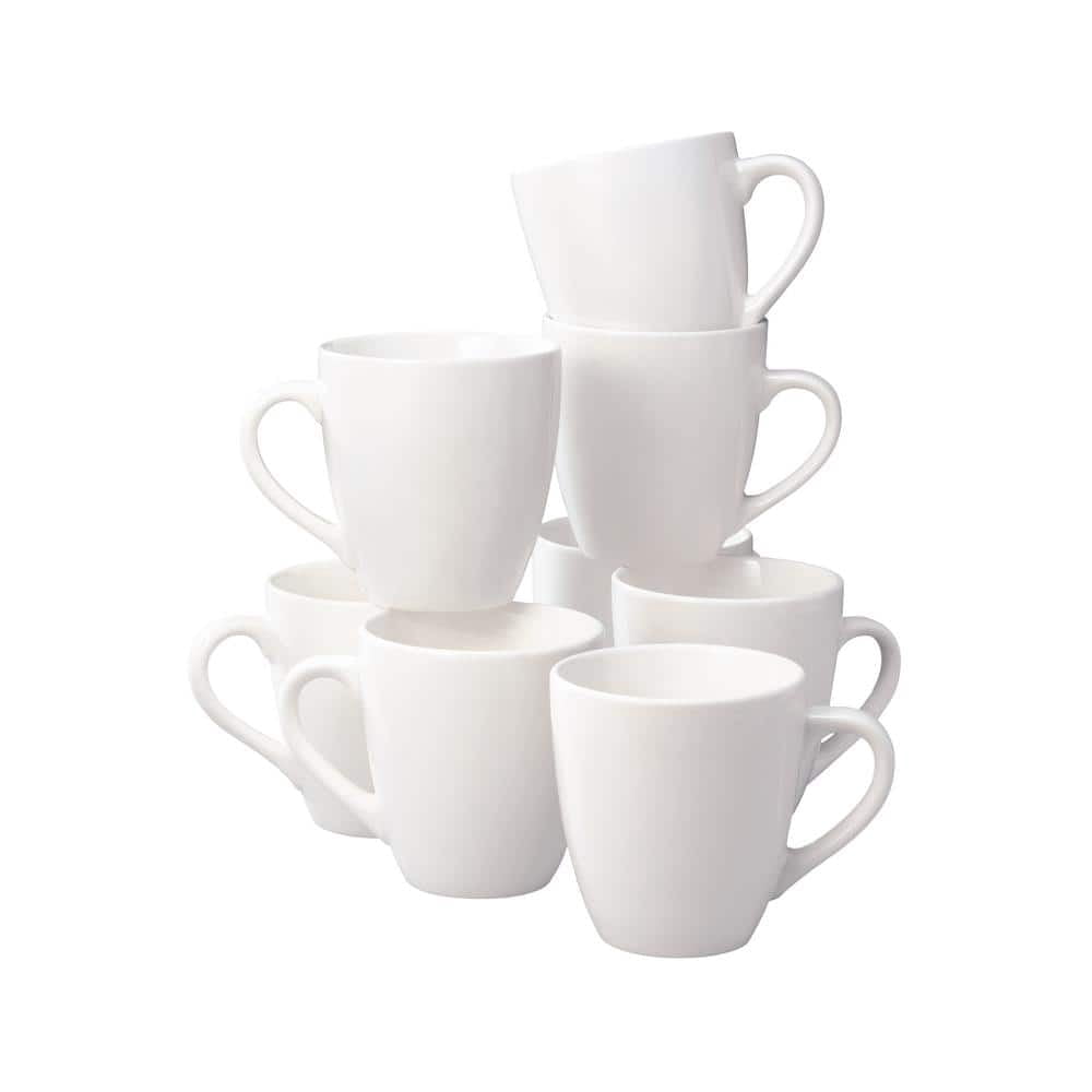 16 oz. Basic White Stoneware Coffee Cups, Plain Design Mug Set Of 8 ...