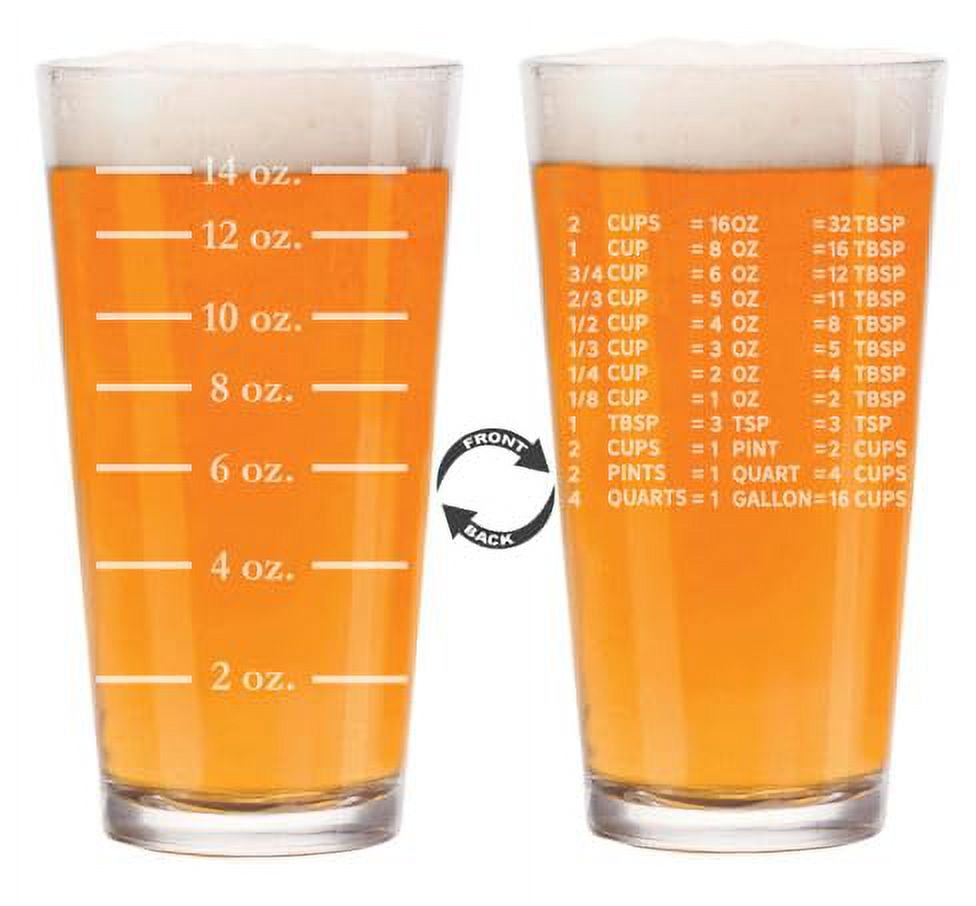 16 oz Beer Pint Glass 2 Sided Gift Measuring Cup Liquid Volumes Ounces ...