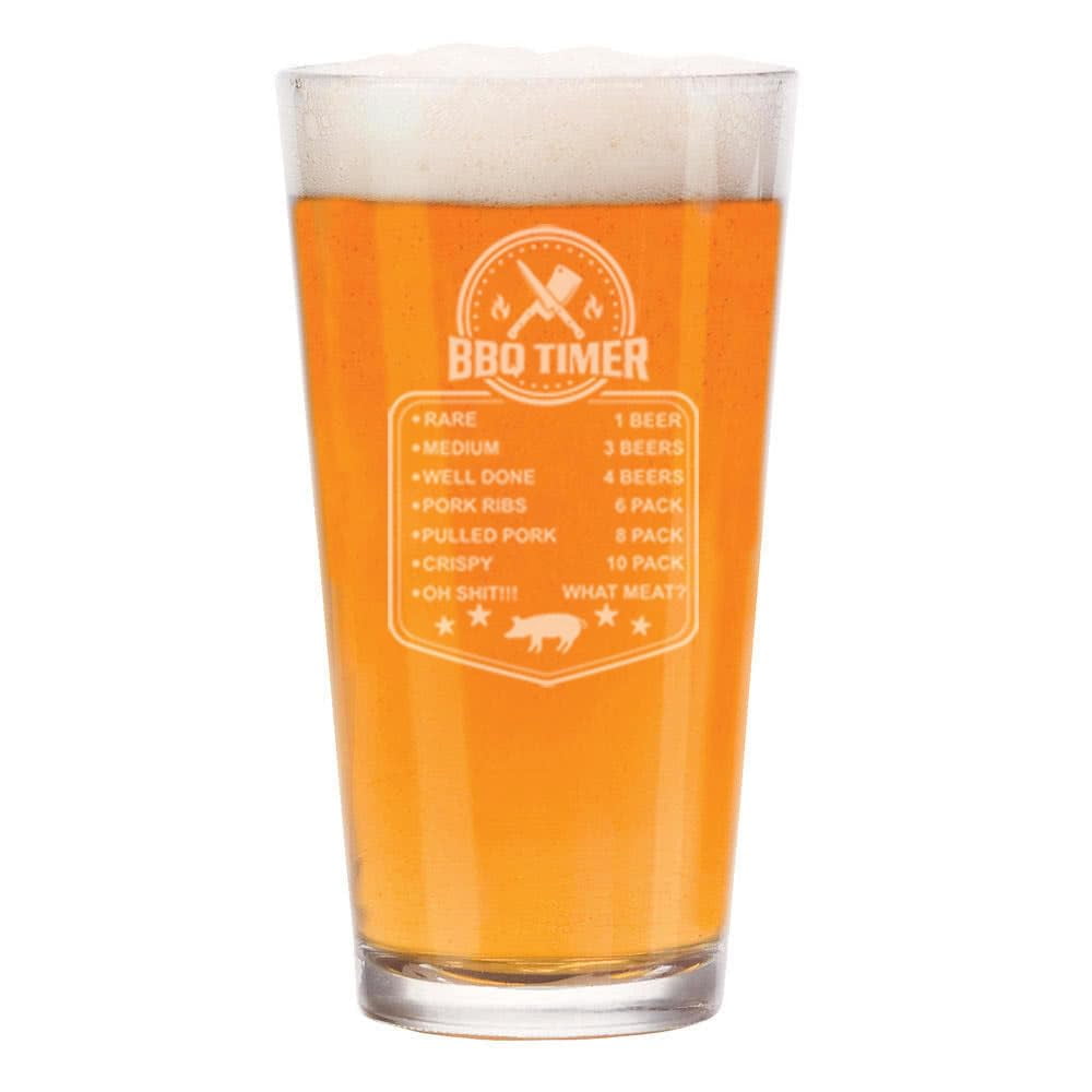 16 oz Beer Pint Glass Gift BBQ Grill Chart Timer Funny For Dad Father ...