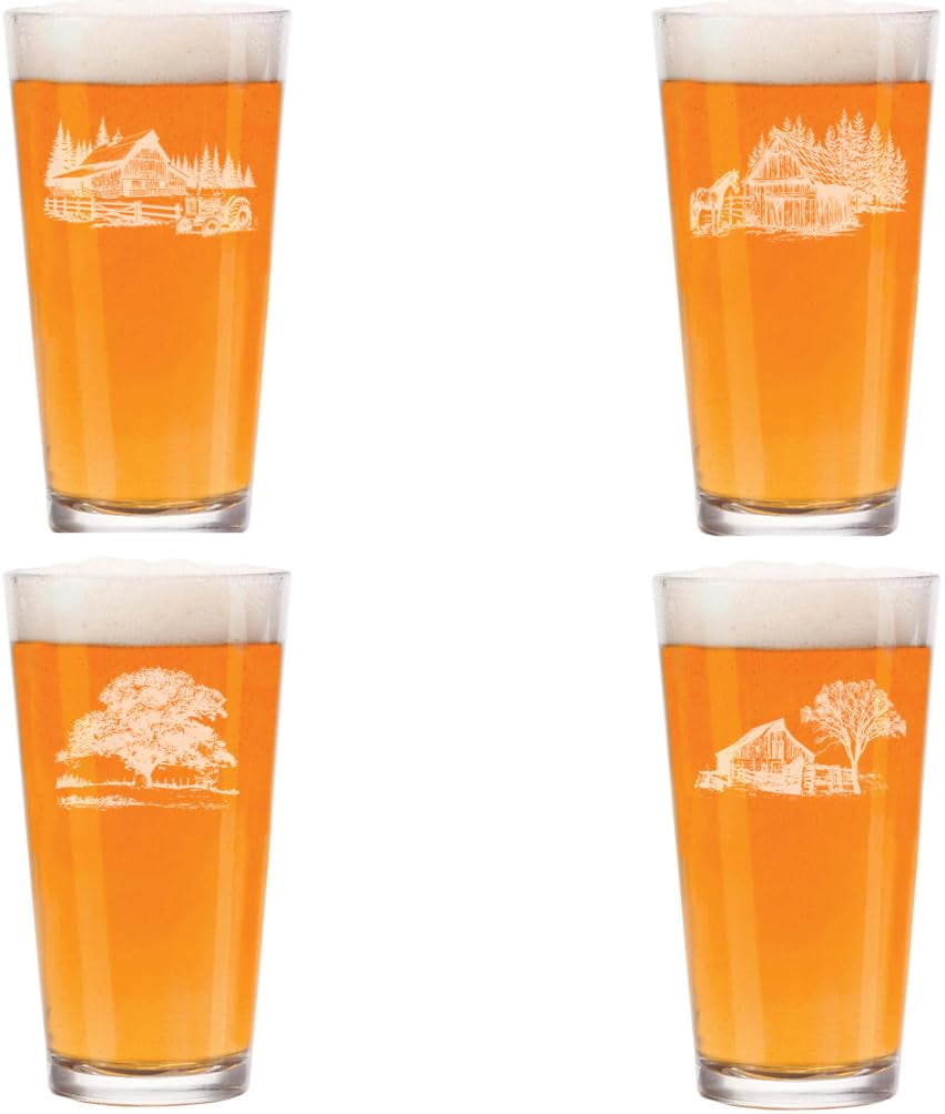 16 oz Beer Pint Glass Gift Set Of 4 Barn Collection Country Farm ...