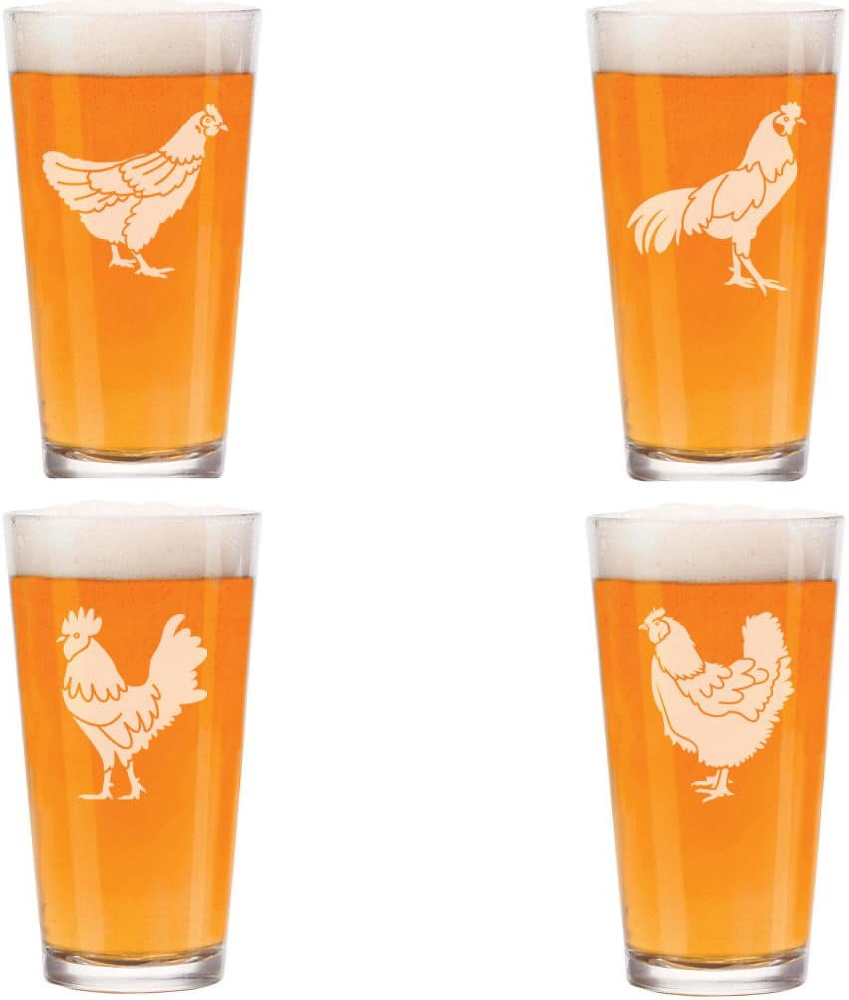 16 oz Beer Pint Glass Gift Set Of 4 Chicken Collection - Walmart.com
