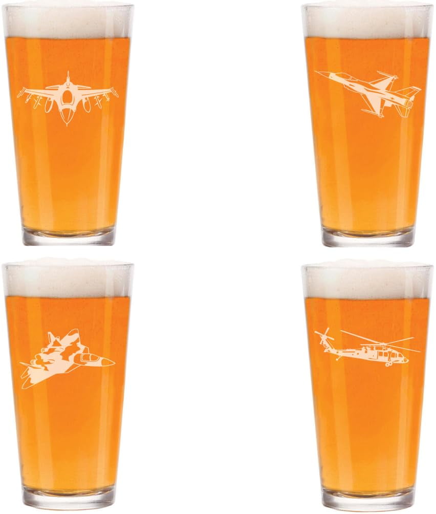 16 oz Beer Pint Glass Gift Set Of 4 Military Aviation Military Planes ...