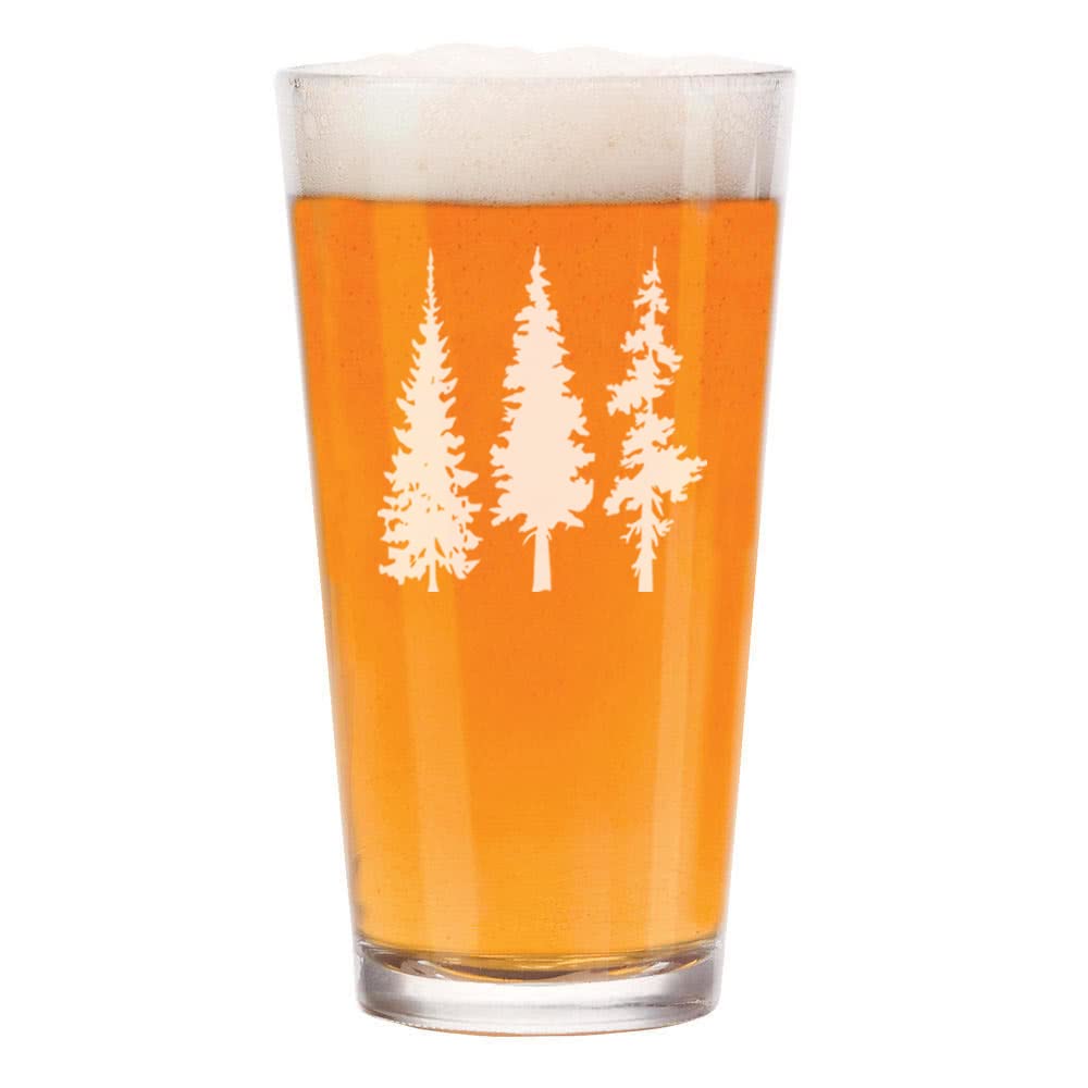 16 oz Beer Pint Glass Pine Trees Hiking Mountains Camping Outdoors ...