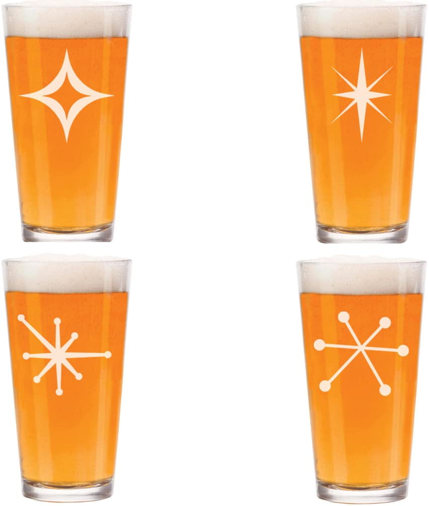 16 oz Beer Pint Glass Retro Starbursts Mid Century Modern Art Deco ...