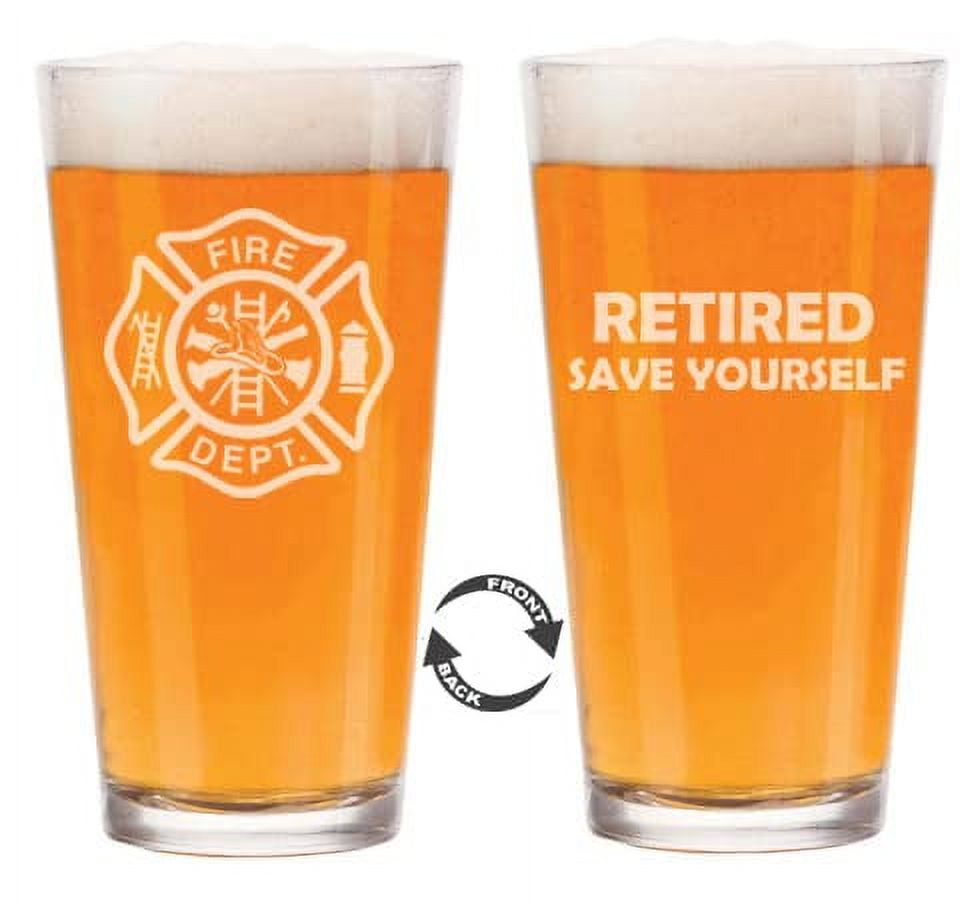 16 oz Beer Pint Glass Two Sided Retirement Gift Fire Department ...