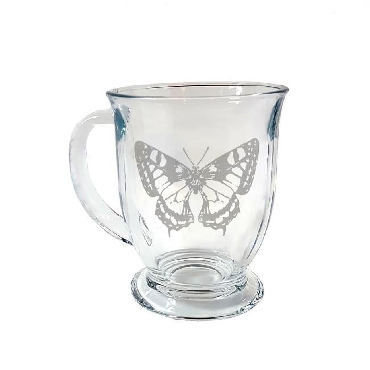 Comestible 16 oz Butterfly Engraved Glass Coffee Mug, Clear, Dishwasher ...