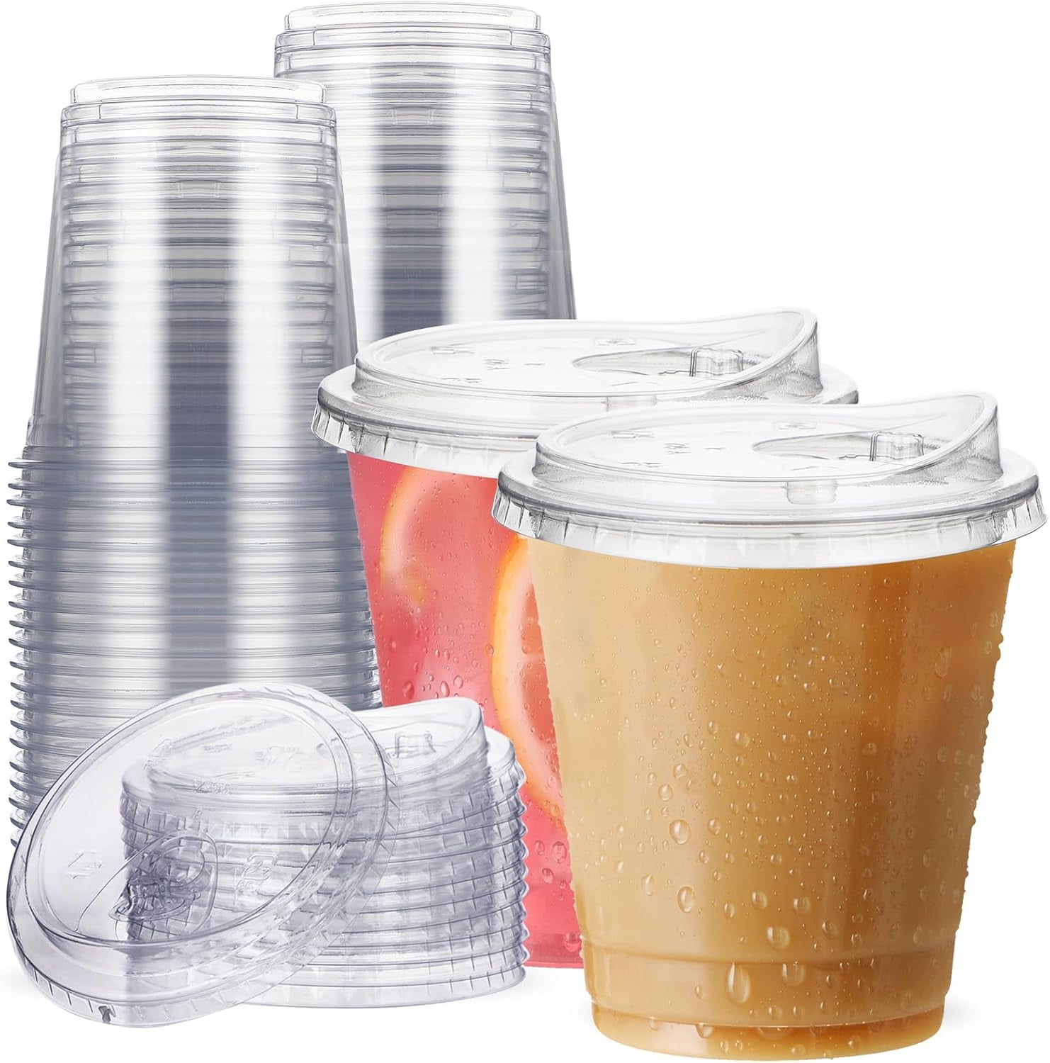 16 oz Clear Plastic Cups with Strawless-Sip-Lids, 25 Sets Disposable ...