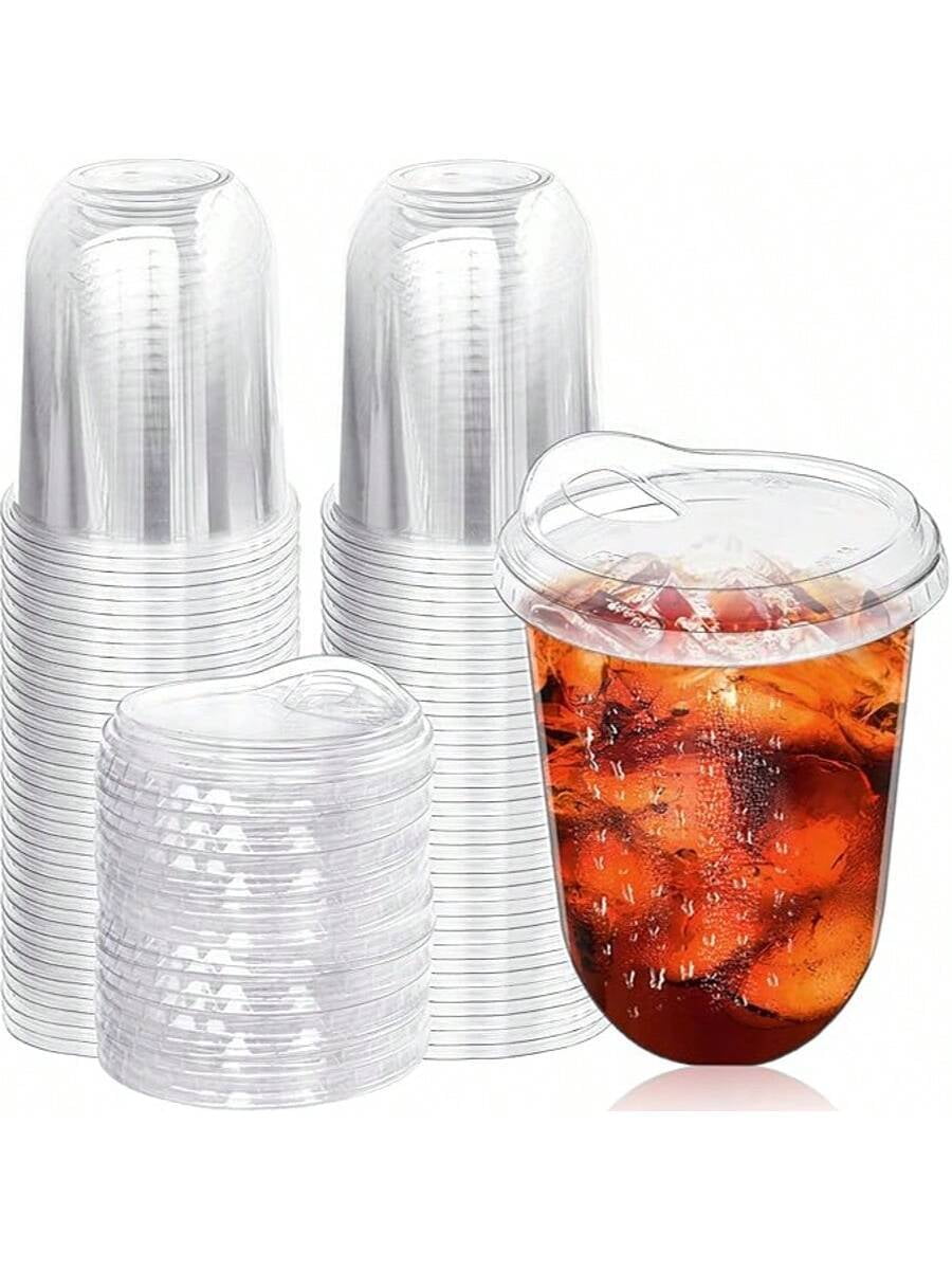 16 oz Clear Plastic Iced Coffee Cups with Strawless Sip Lids, 20 Pack ...