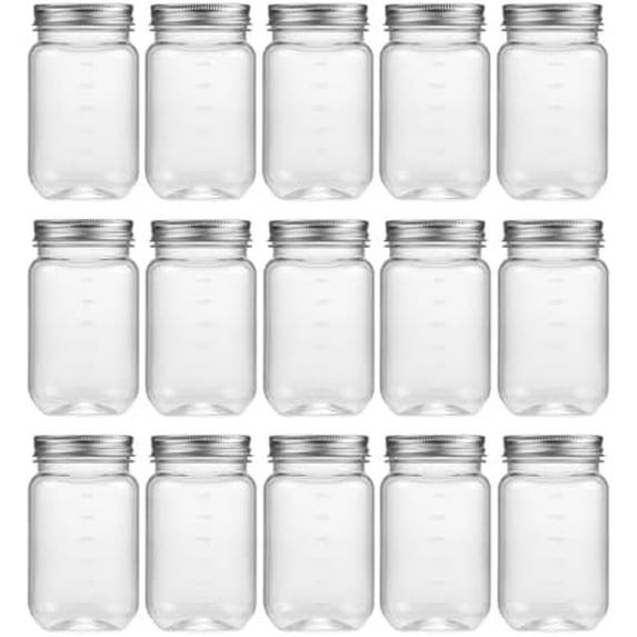 16 oz Clear Plastic Jars with Screw-On Lids - BPA-Free Refillable ...