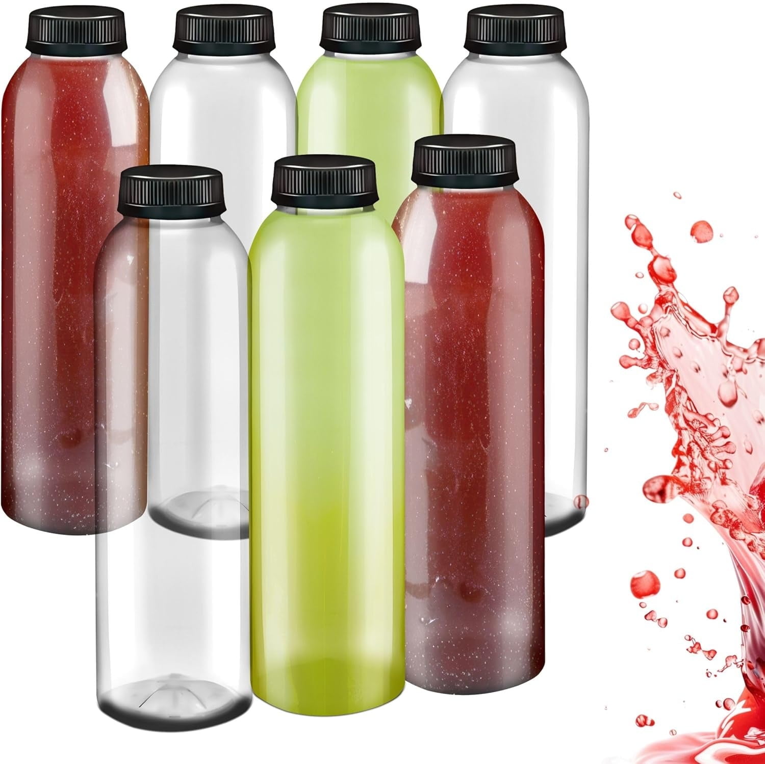 16 oz Clear Round Plastic Juice Bottles with Caps BPA-Free, Leak Proof ...