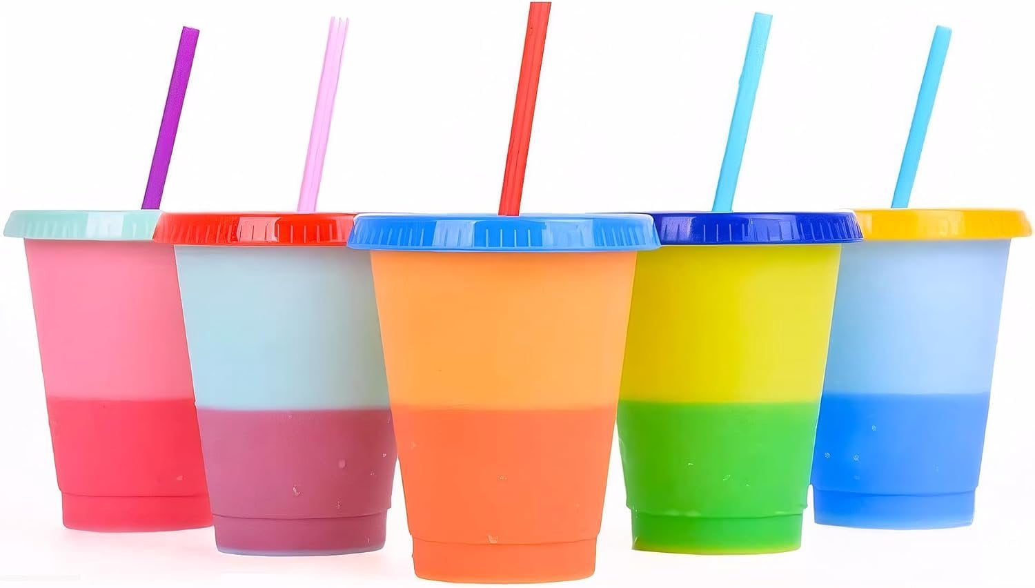 16 oz Color Changing Cups,5 Colors of Plastic Cups Tumbler with and ...