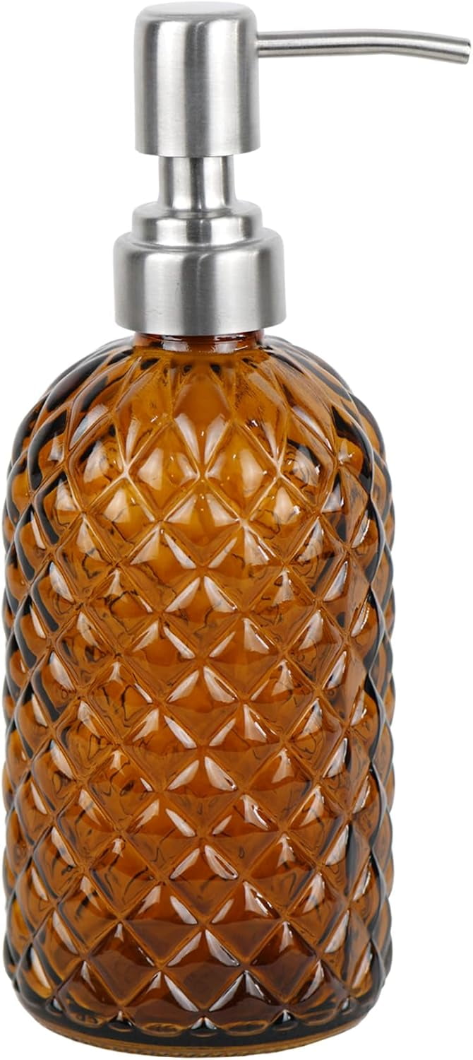 16 oz Diamond Pattern Glass Soap Dispenser, Kitchen and Bathroom ...