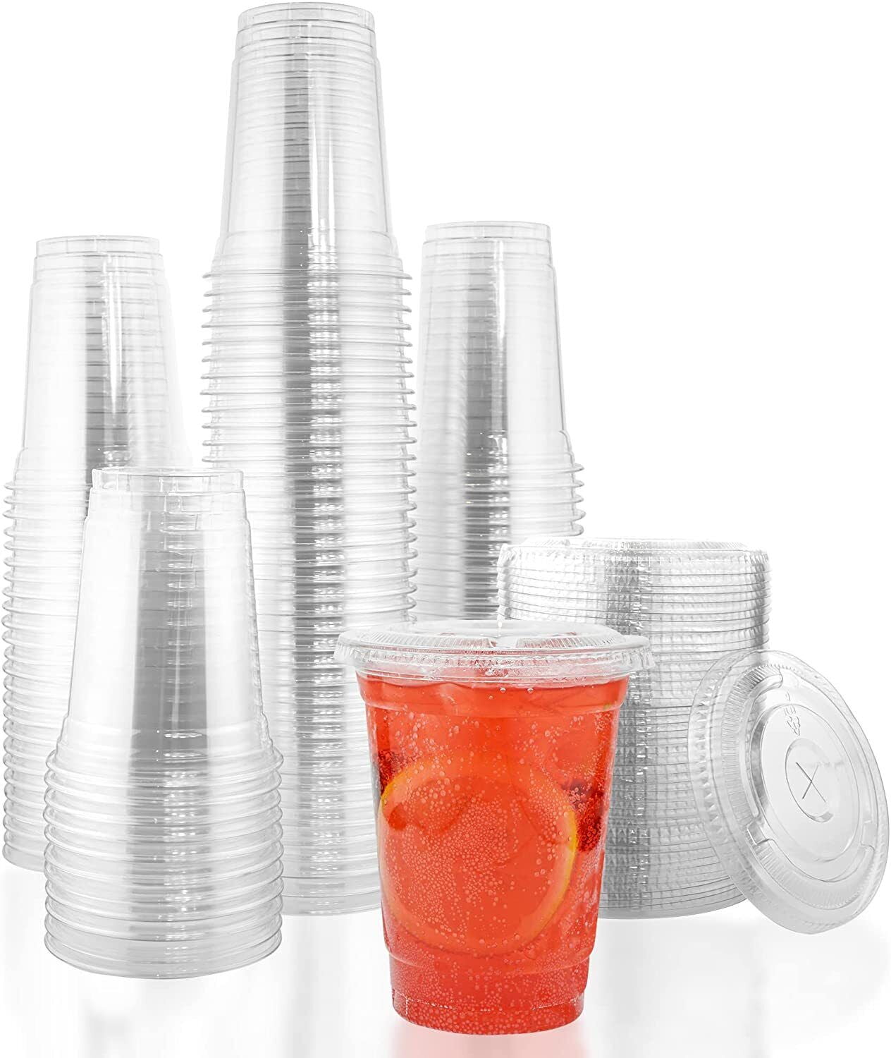 16 oz Disposable Plastic Cups with Lids Clear Coffee Cups for Party 50 ...