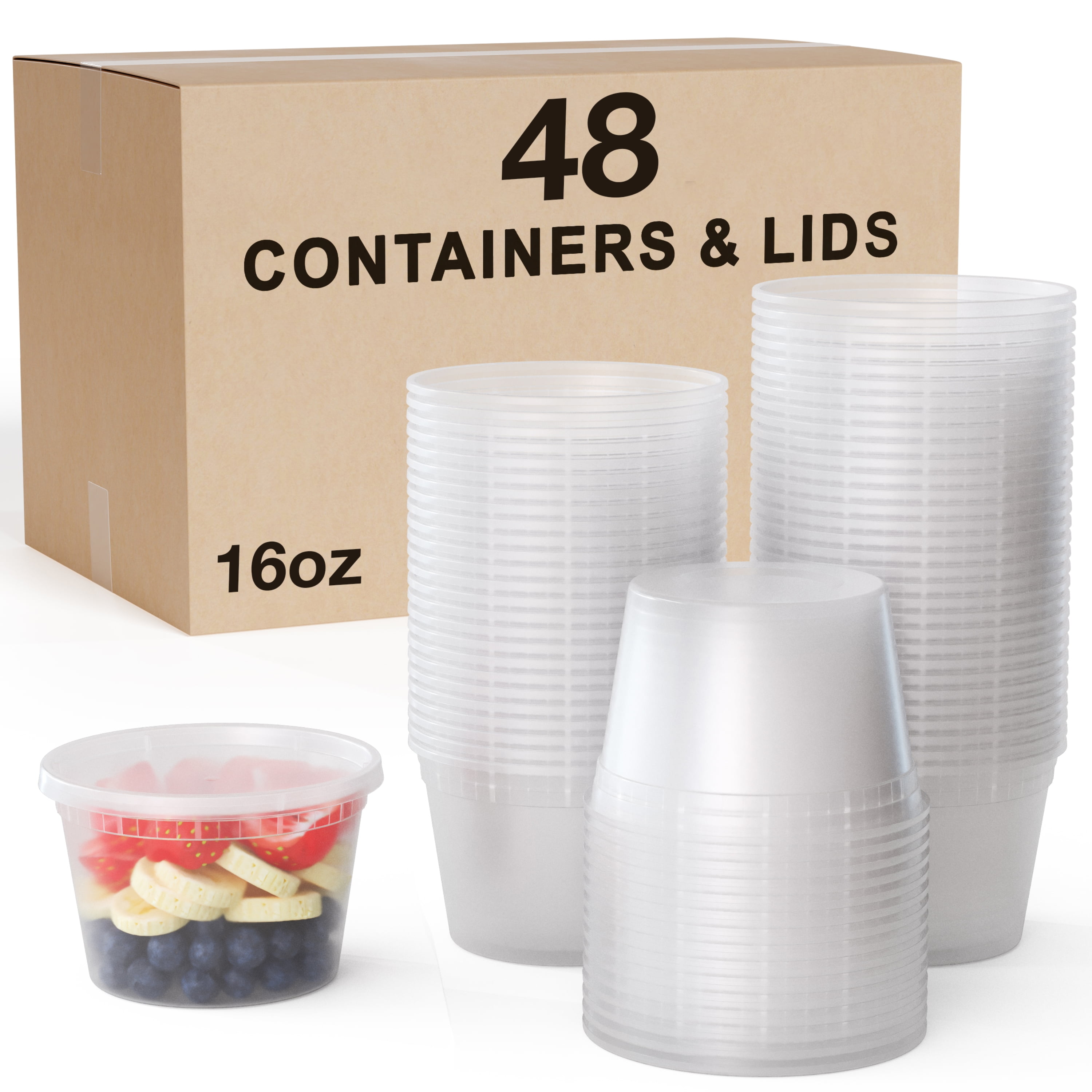 Walmart 16 oz Disposable Plastic Food Containers - 48 Pack, Microwave ...