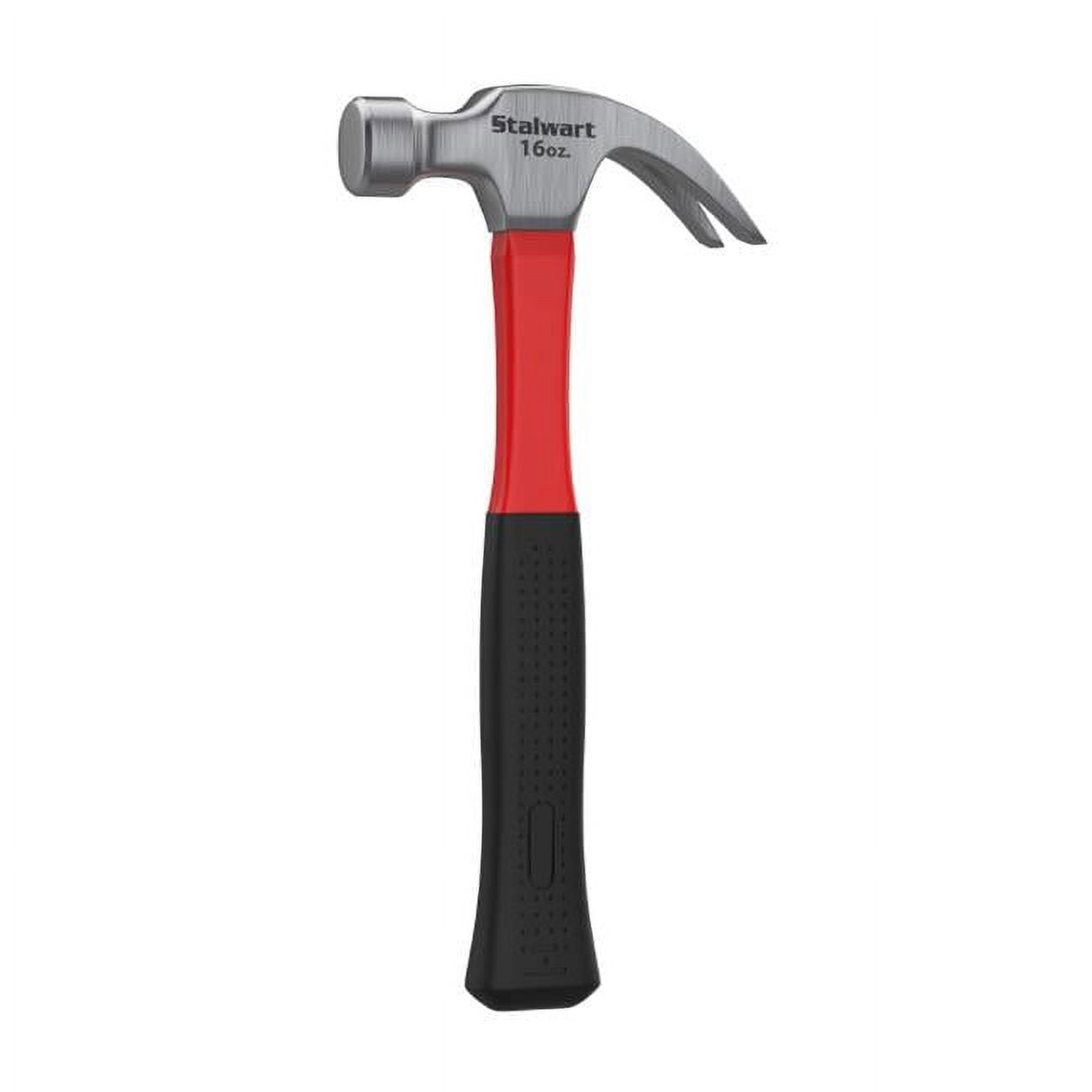 16 oz Fiberglass Claw Hammer with Comfort Grip Handle & Curved Rip Red ...