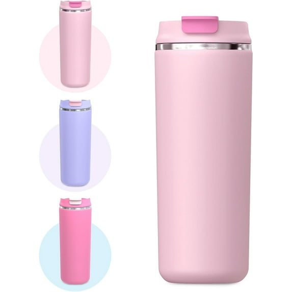 16 oz Insulated Stainless Steel Travel Mug with Lid, Leak-Proof Double ...