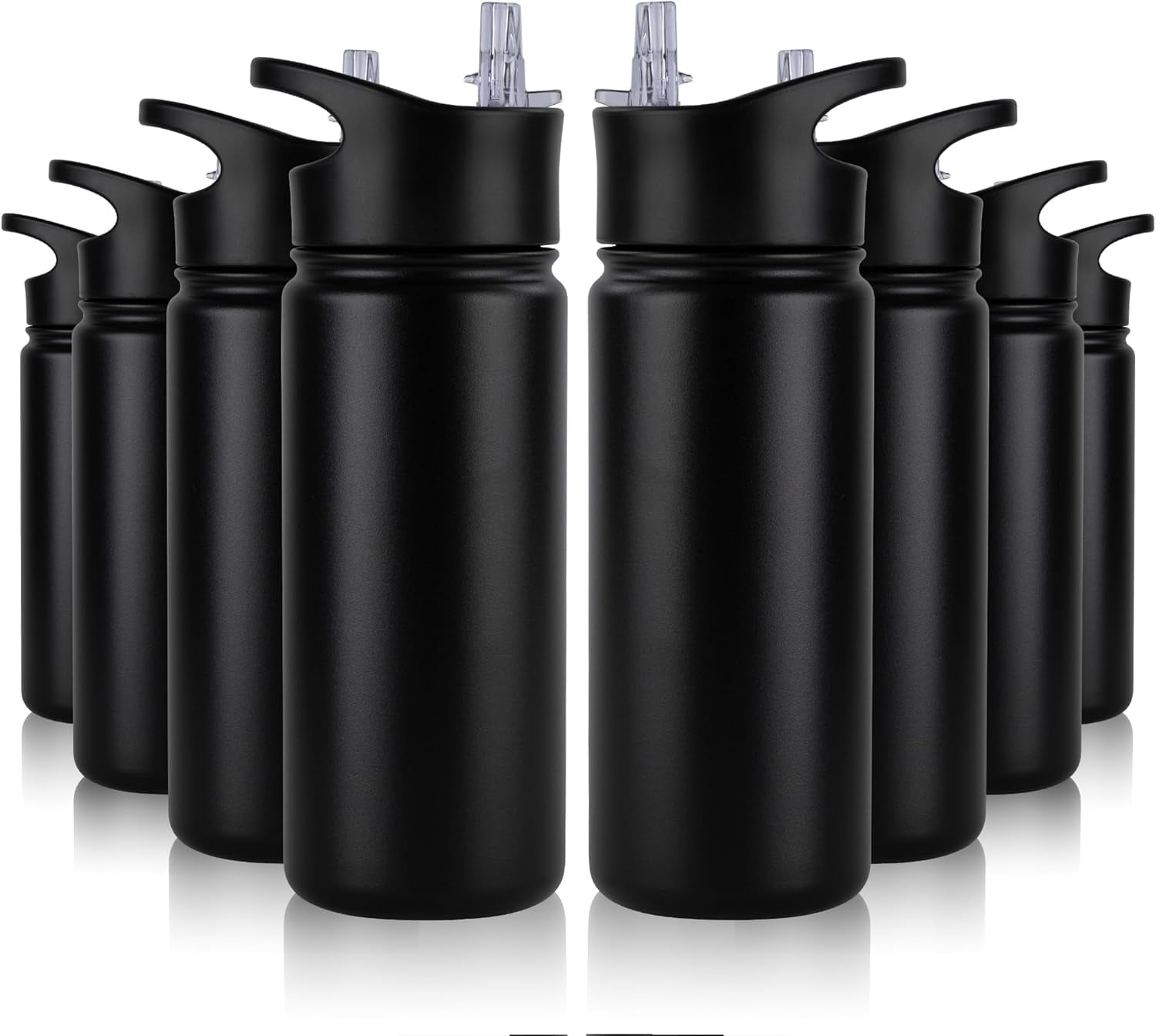 16 oz Insulated Water Bottle Bulk 8 Pack, Straw & Spout Lid, Keep Cold ...