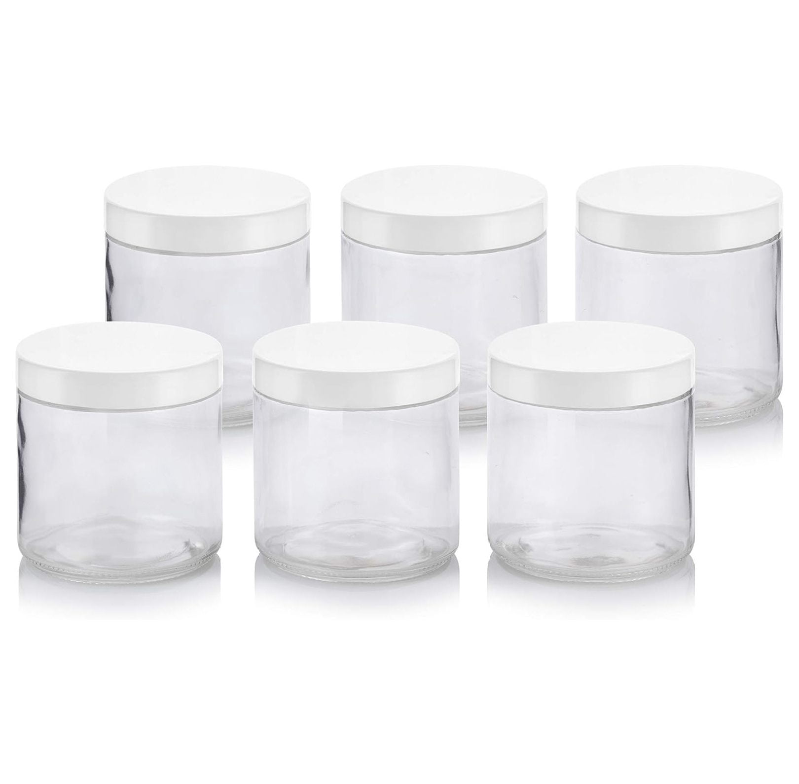 16 oz Large Clear Thick Glass Jar with White Foam Lined Lid (6 pack ...