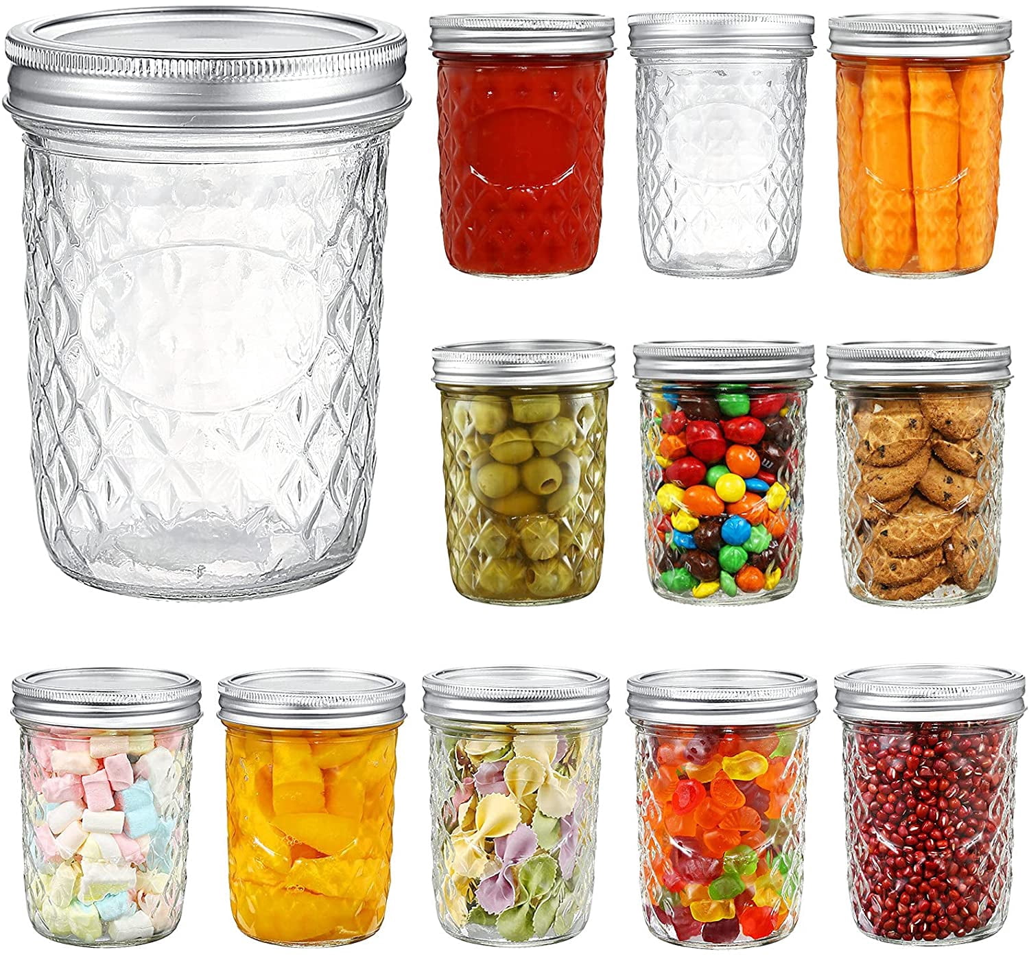 16 oz Mason Jars Wide Mouth 12 Pack Glass with Silver Metal Airtight ...
