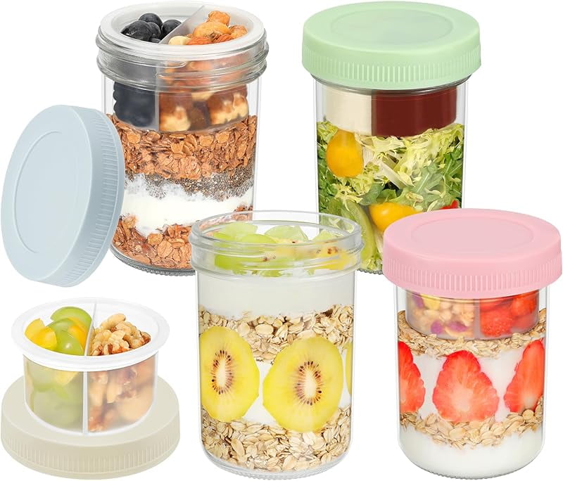 16 oz Overnight Oats Containers with Airtight Lids - 2-Pack Leak-Proof Wide Mouth Mason Jars ...