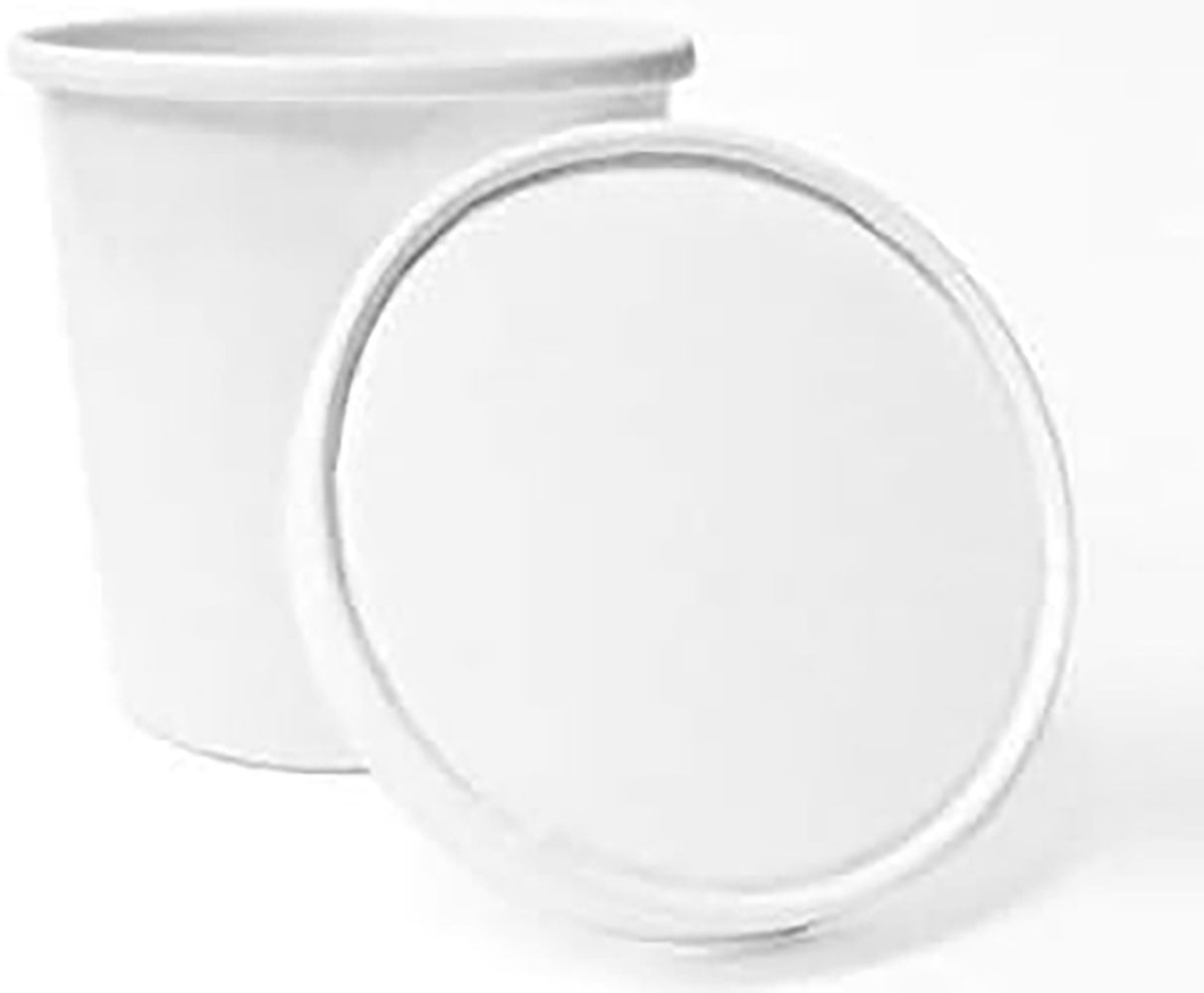 16 oz Pint Double Wall White Paper Ice Cream Containers With Matching ...