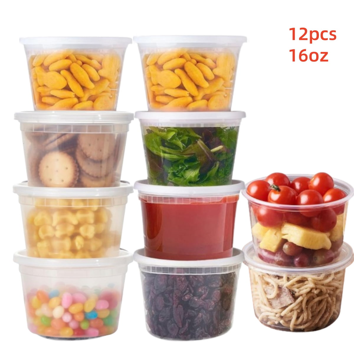 16 oz Plastic Containers with Lids,12pack Clear Disposable Food Storage ...