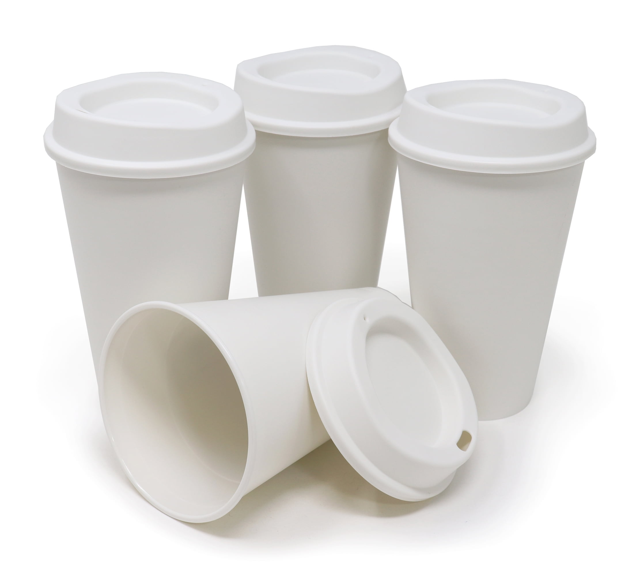 Rolling Sands 16 oz Reusable Plastic Coffee Cups with Lids, White ...