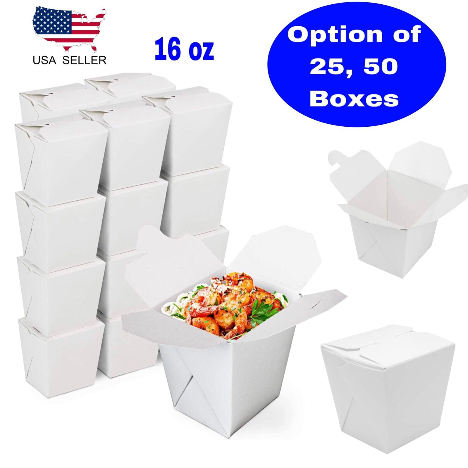 16 oz Takeout Boxes Containers White Paperboard Chinese Asian food Box ...