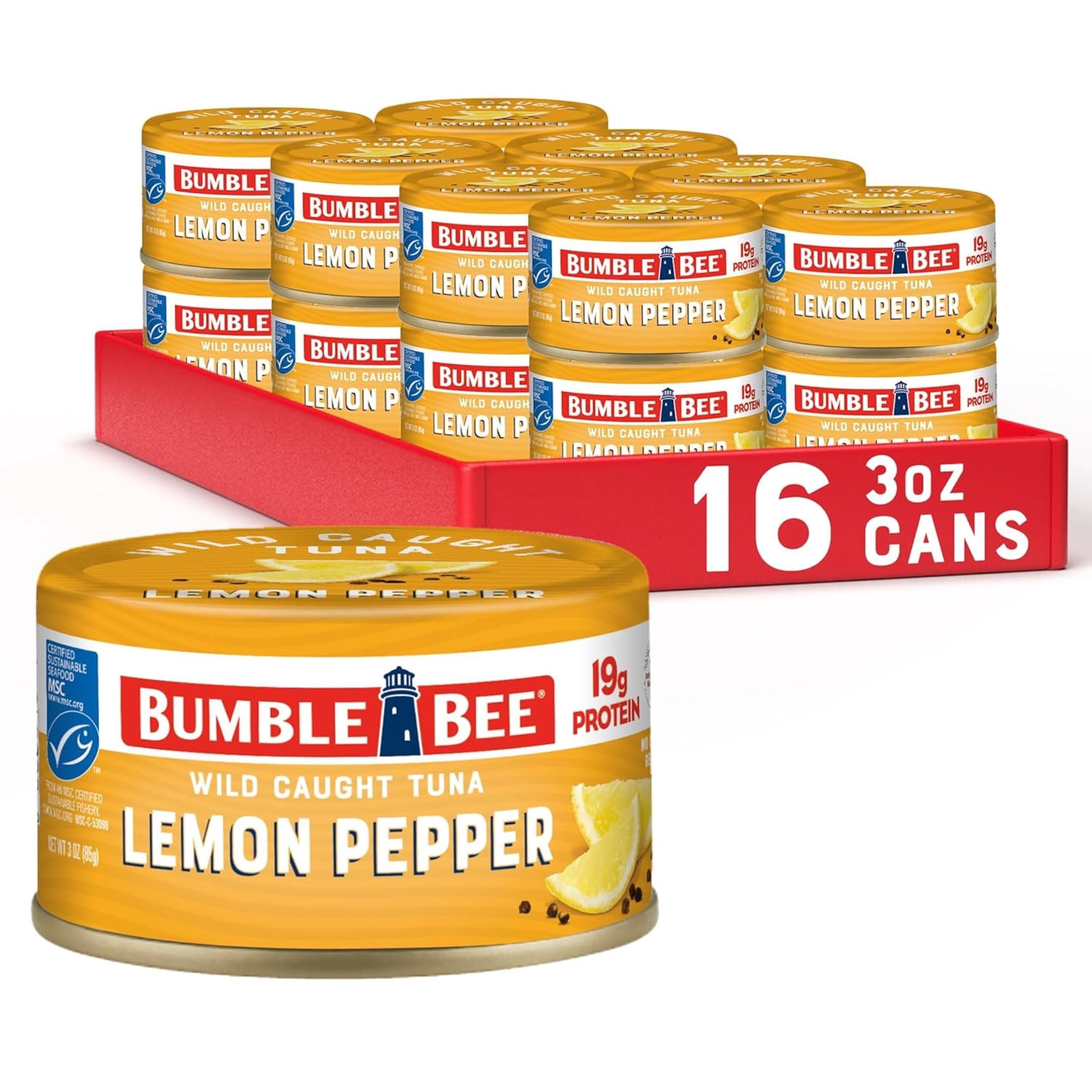 (16 pack) Bumble Bee Lemon Pepper Flavored Light Tuna, Wild Caught ...