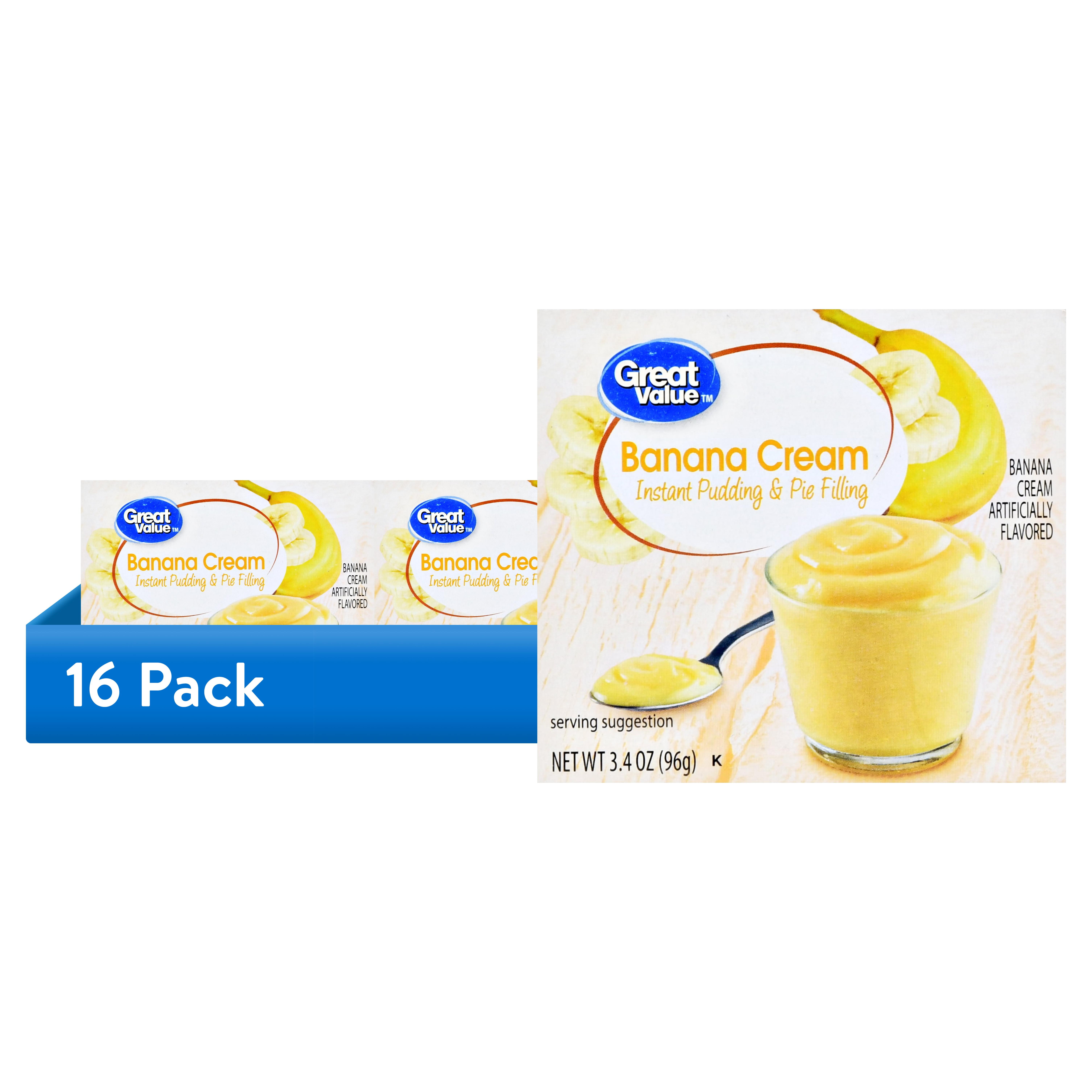 (16 pack) Great Value Banana Cream Instant Pudding and Pie Filling, 3.4 ...