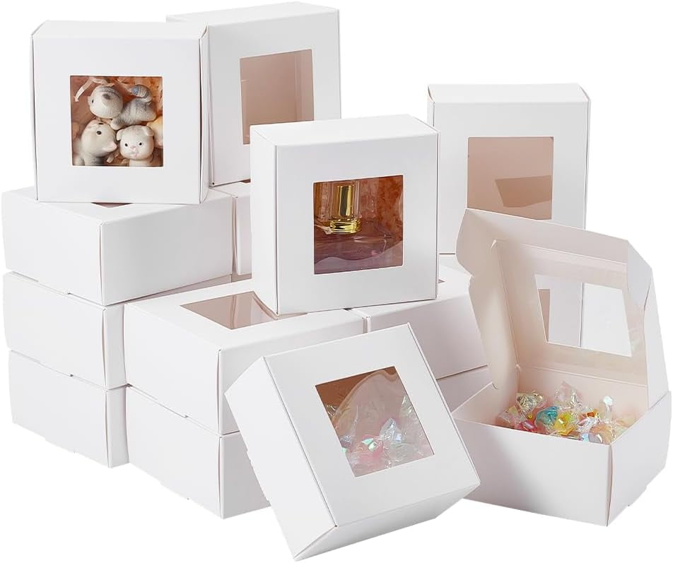 16 pc 16pcs White Mini Paper Boxes PVC Window Gift Boxes Square Present ...