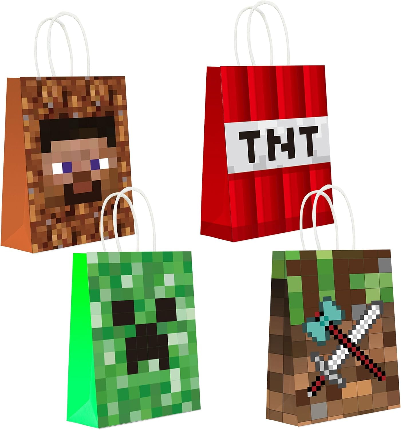 16 pc Pixel Party Bags, Miner Theme Favor Bags, Birthday Party ...