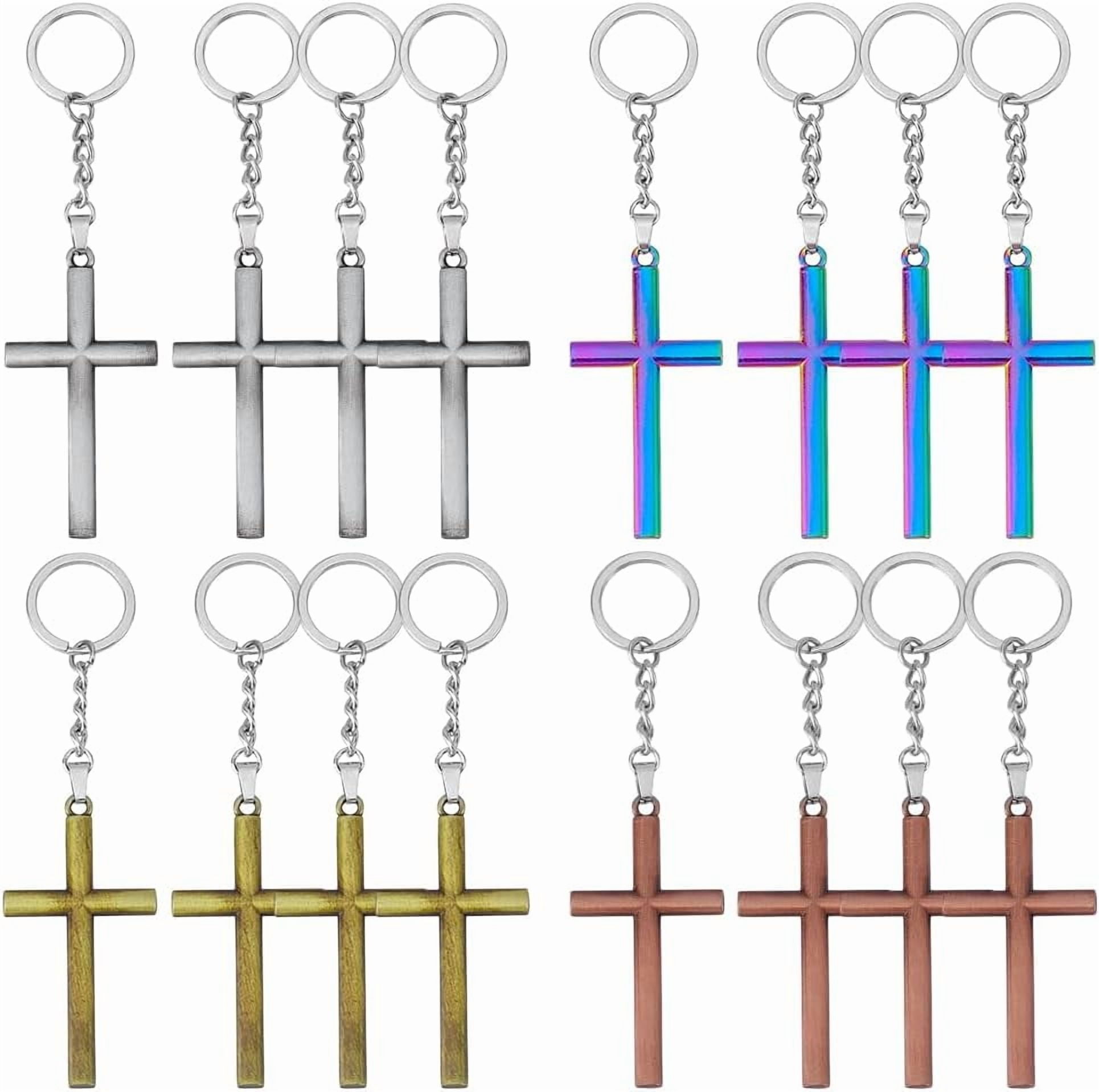 16 pcs 4 Colours Keychains 2.6 Inch Pocket Crosses Jesus Keyrings ...