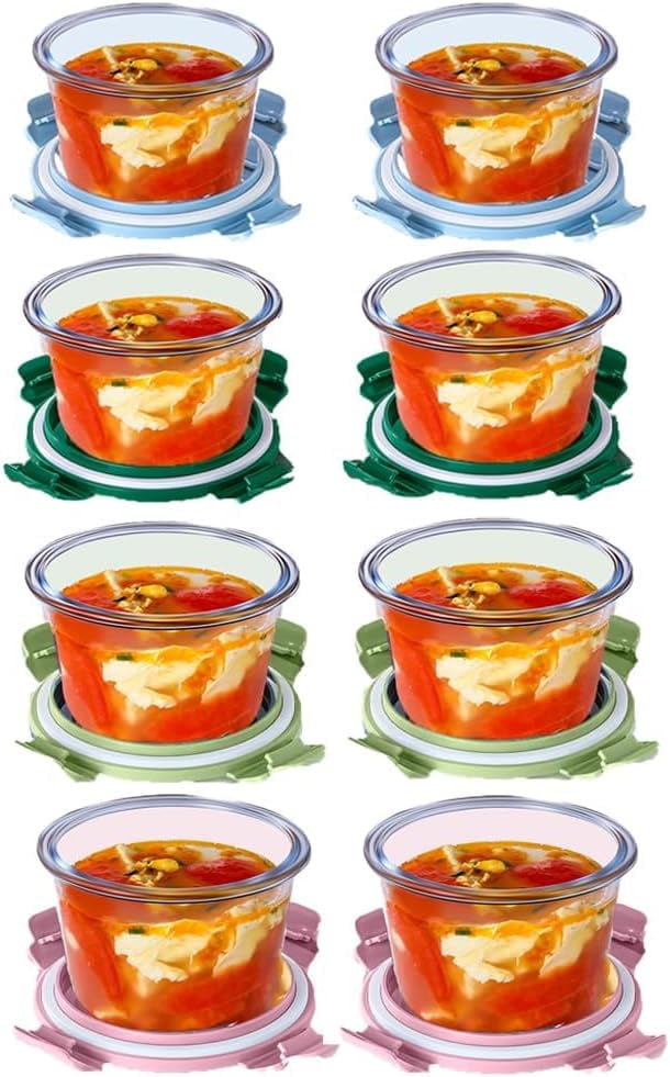 16 pcs Round Glass Soup storage Containers With Lids, 2 Cup Glass Food ...