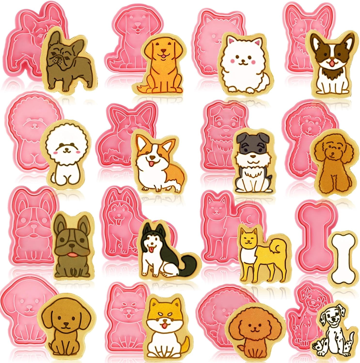 16 Pcs Dog Cookie Cutters with Plunger Stamps Set 3D Puppy Bone Shape ...
