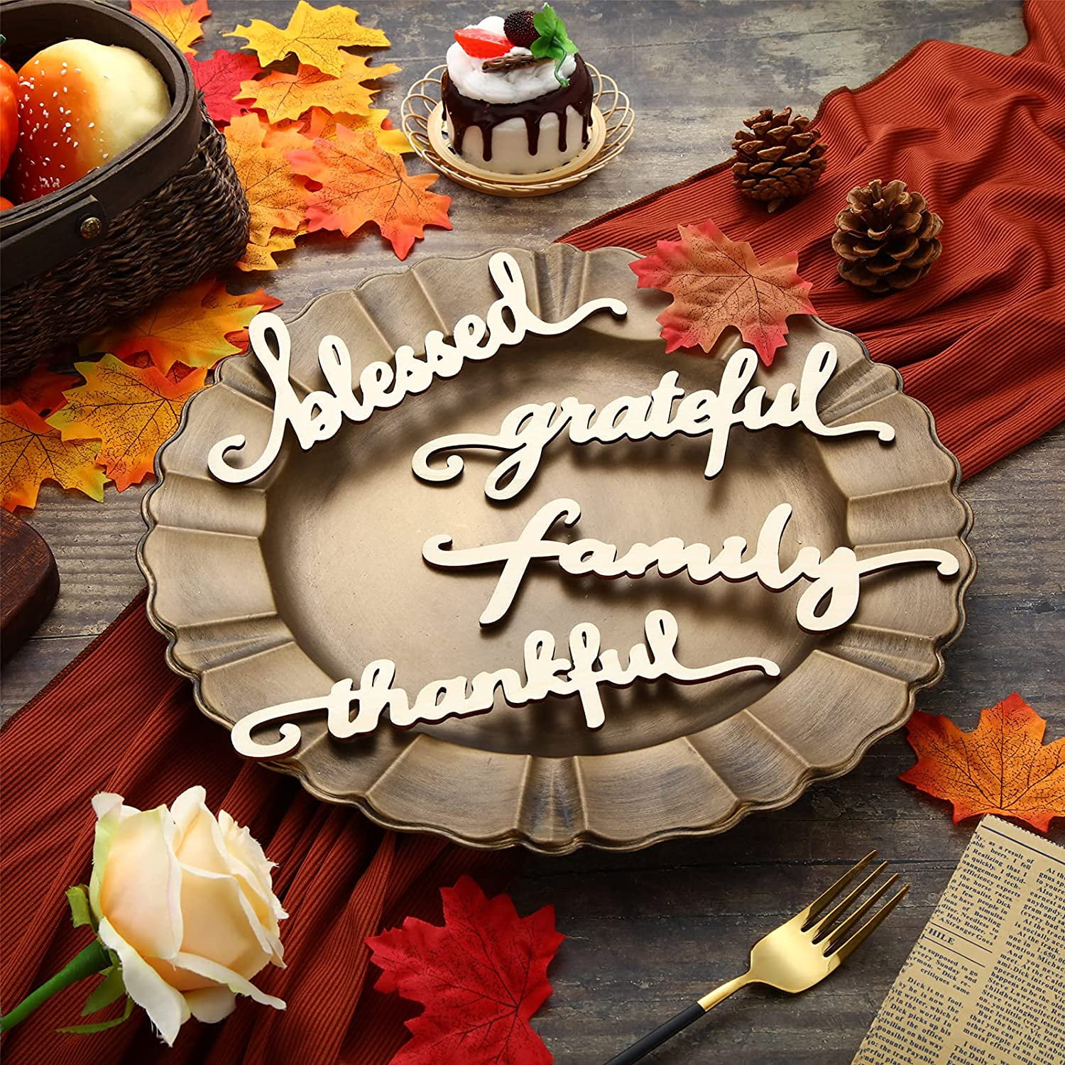 **16 pcs thankful grateful blessed wood cutout signs thanksgiving table ...