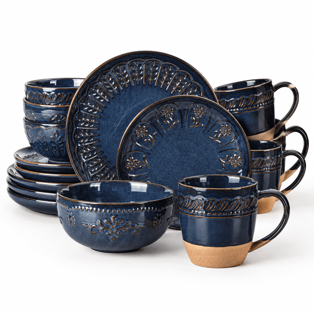 16-piece Handcrafted Ceramic Dinnerware Set With Mugs Service For 4 ...